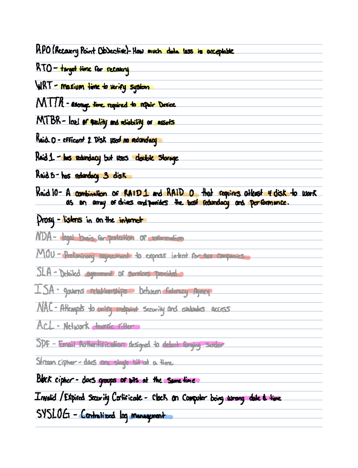 Security plus vocabulary - RPO RecoveryPointObjective Howmuch dataloss ...
