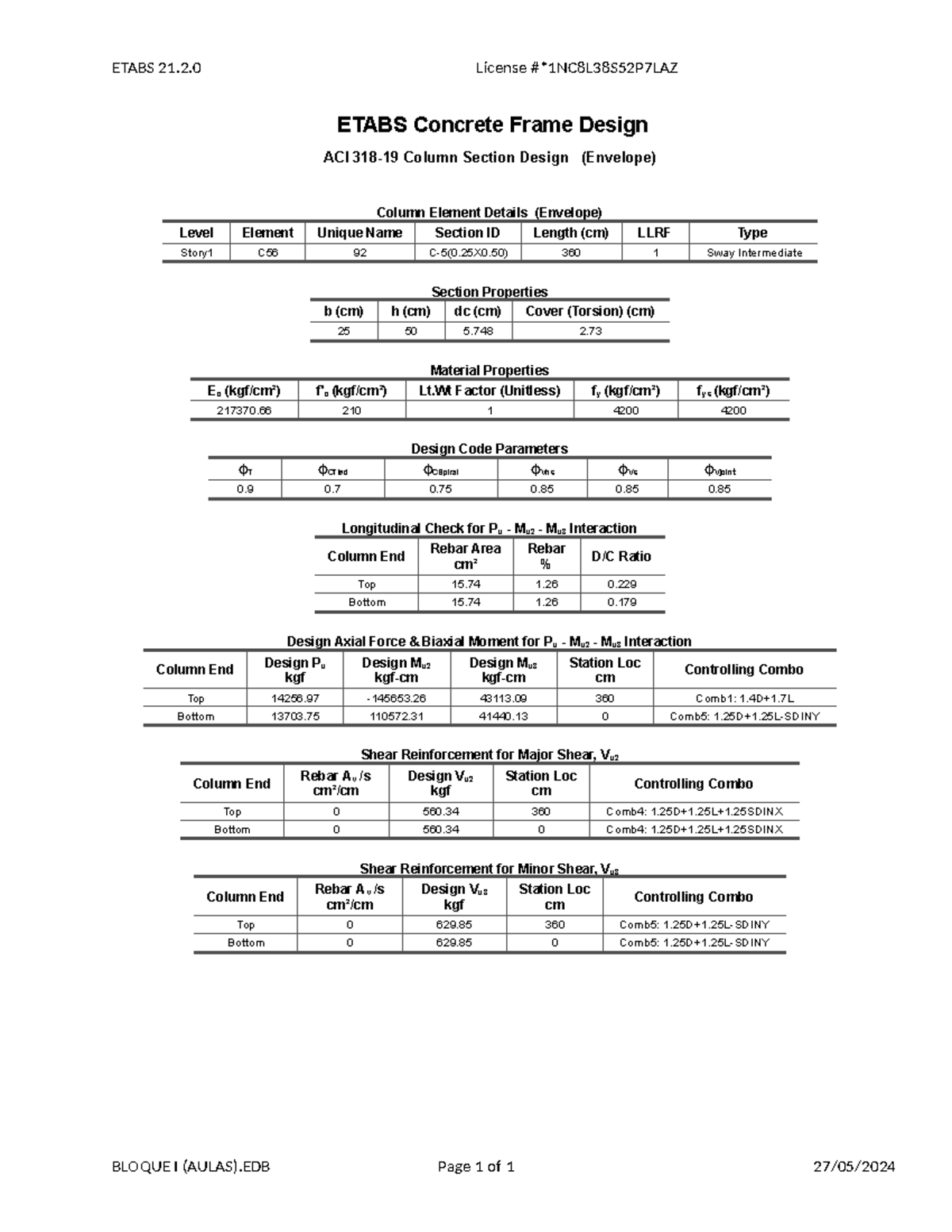 C5 Flexion - ETABS 21.2 License #*1NC8L38S52P7LAZ ETABS Concrete Frame ...