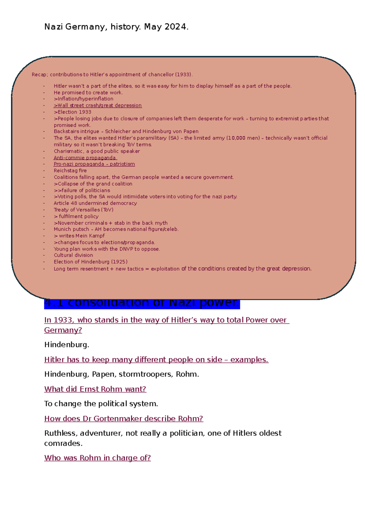 Nazi Germany, History - half-completed, nazi dictatorship 1933 onwards ...