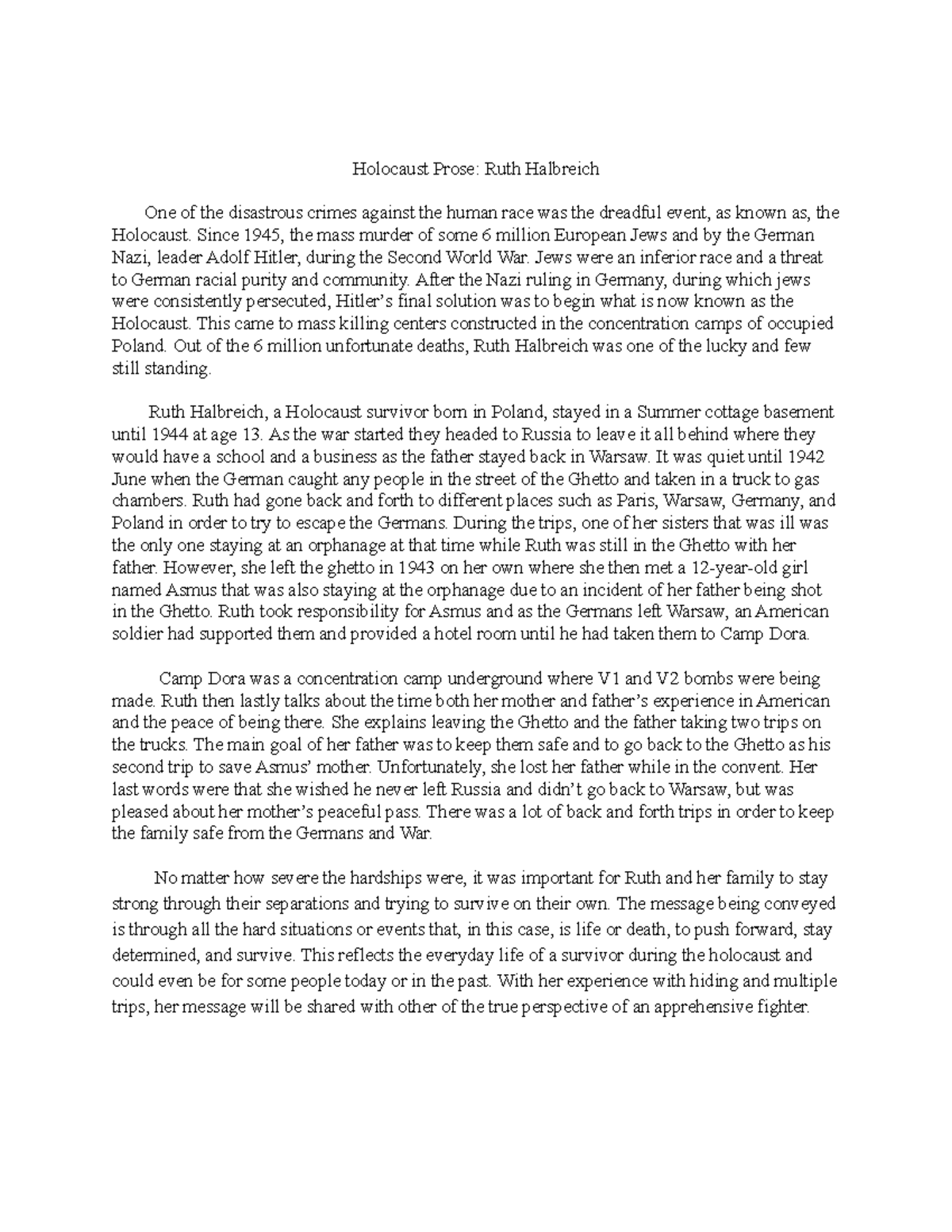 Copy of Holocaust Prose - Holocaust Prose: Ruth Halbreich One of the ...