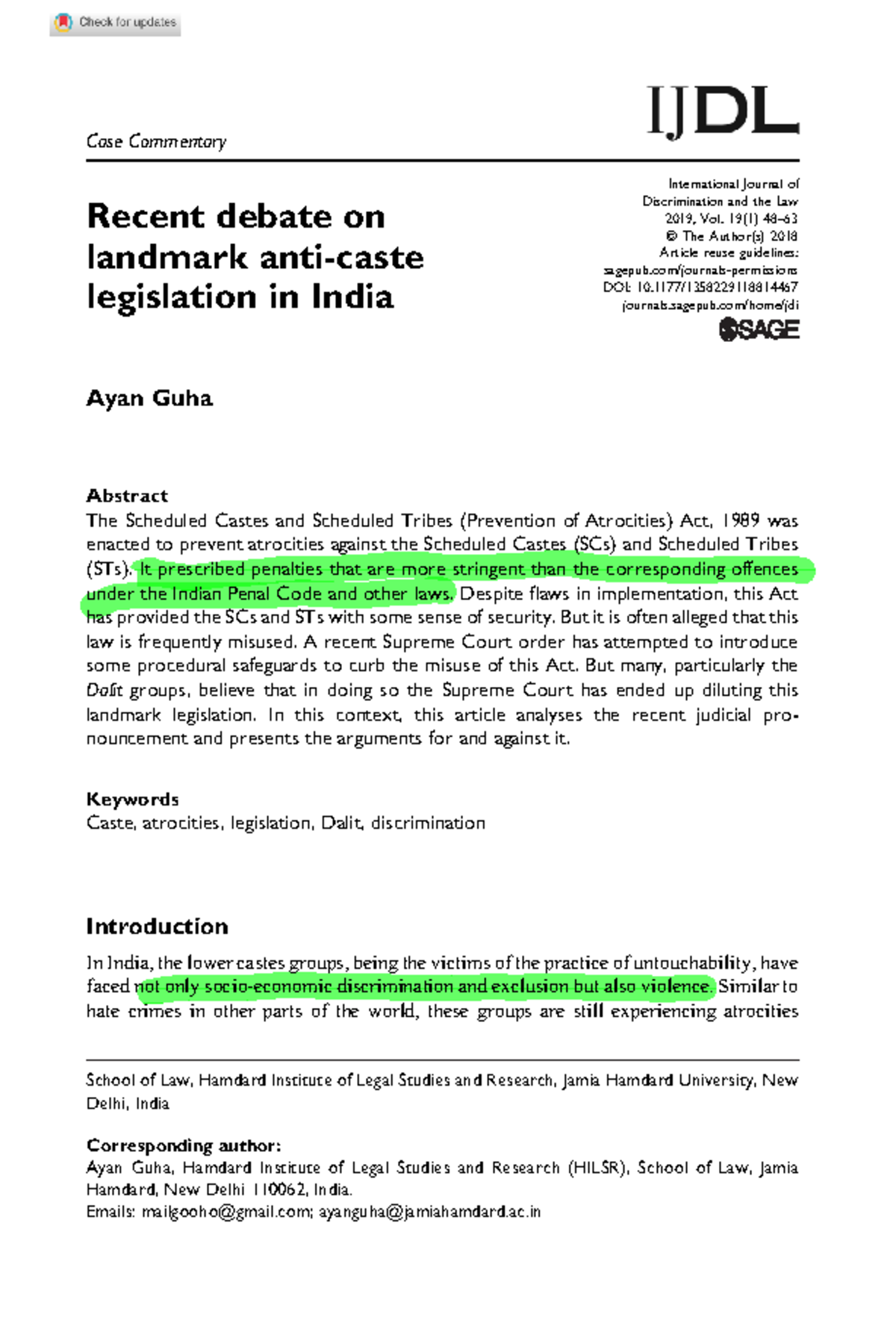 Caste legislation debate-Copy - Case Commentary Recent debate on ...