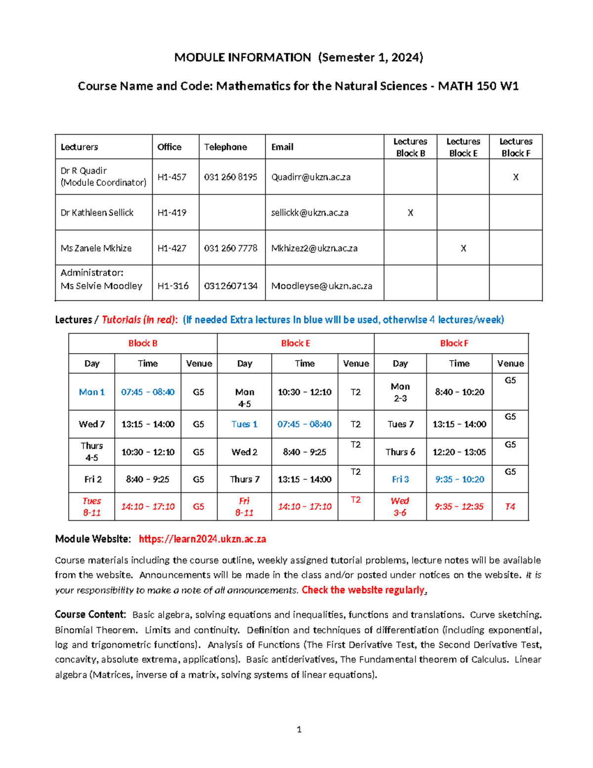 Course Information 2024 - MODULE INFORMATION (Semester 1, 2024) Course ...