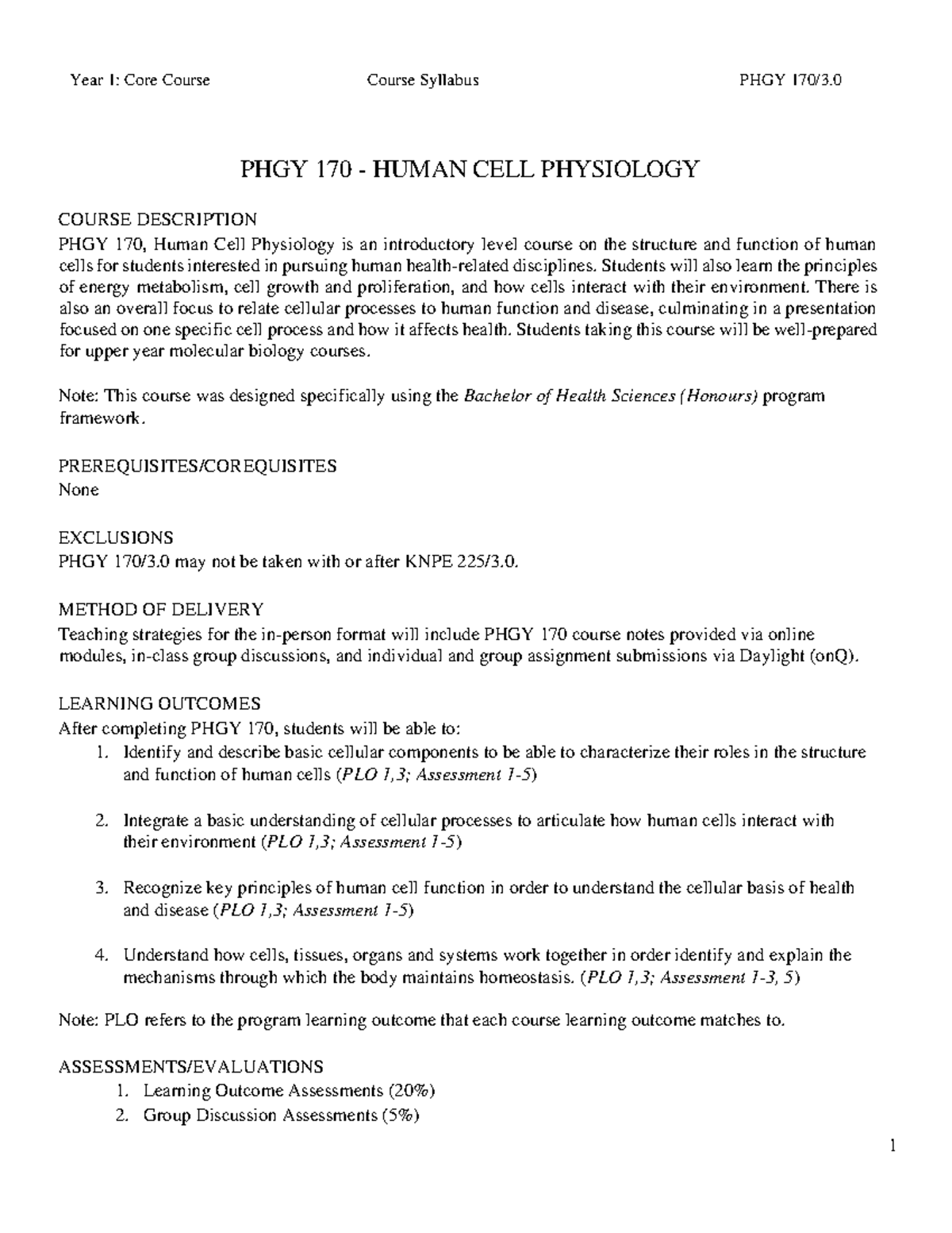 1) PHGY170-Syllabus - syllabus - PHGY 170 - HUMAN CELL PHYSIOLOGY ...