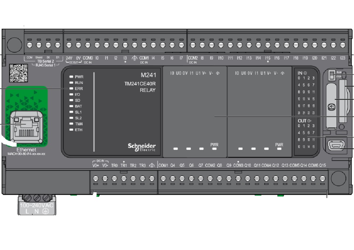 TM241CE40R - plc - COM Shield DO D1 24V OV COMO 10 l1 12 13 COM1 14 15 ...