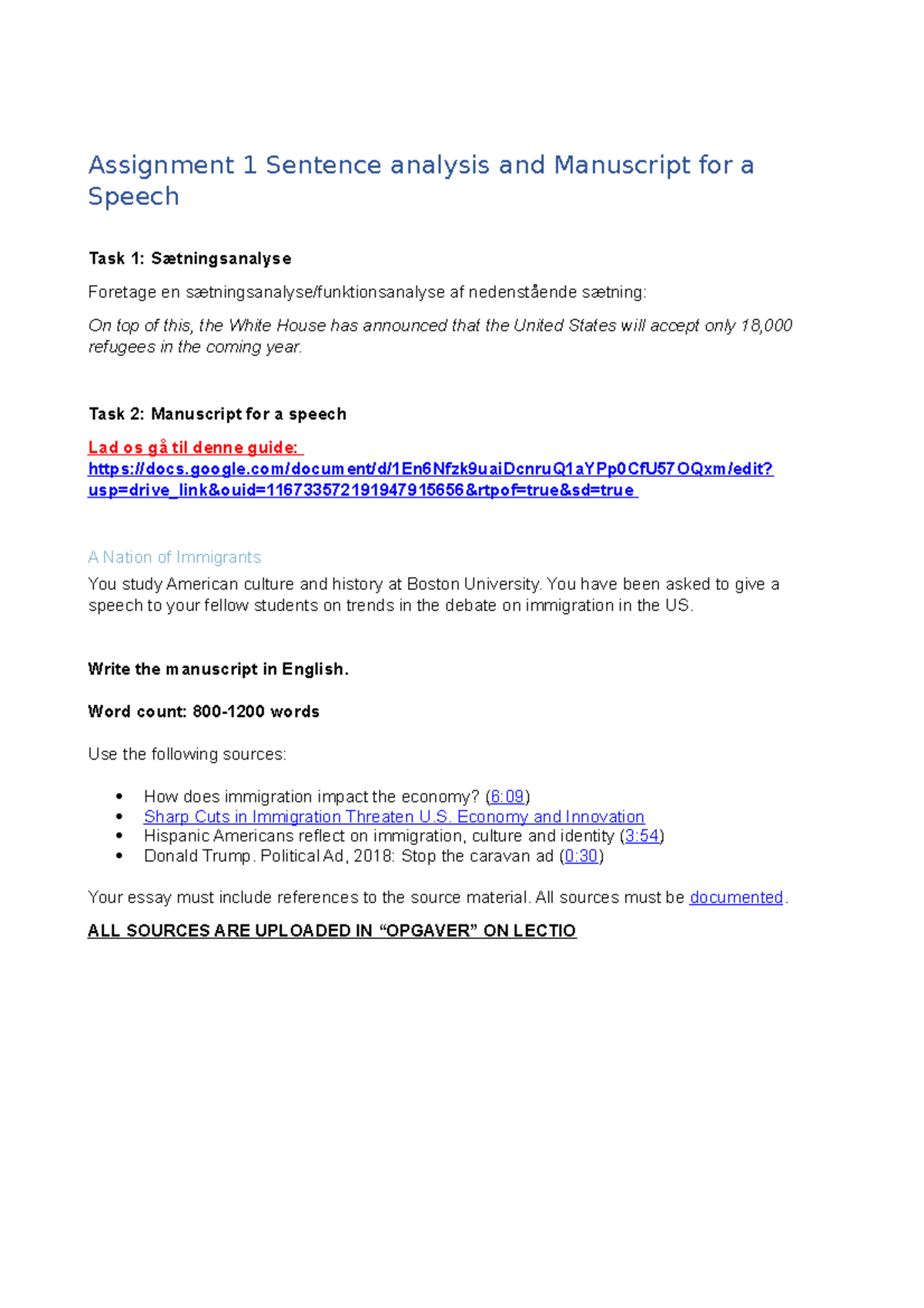 Assignment 1 2023 - Assignment 1 Sentence analysis and Manuscript for a Speech Task 1: - Studocu