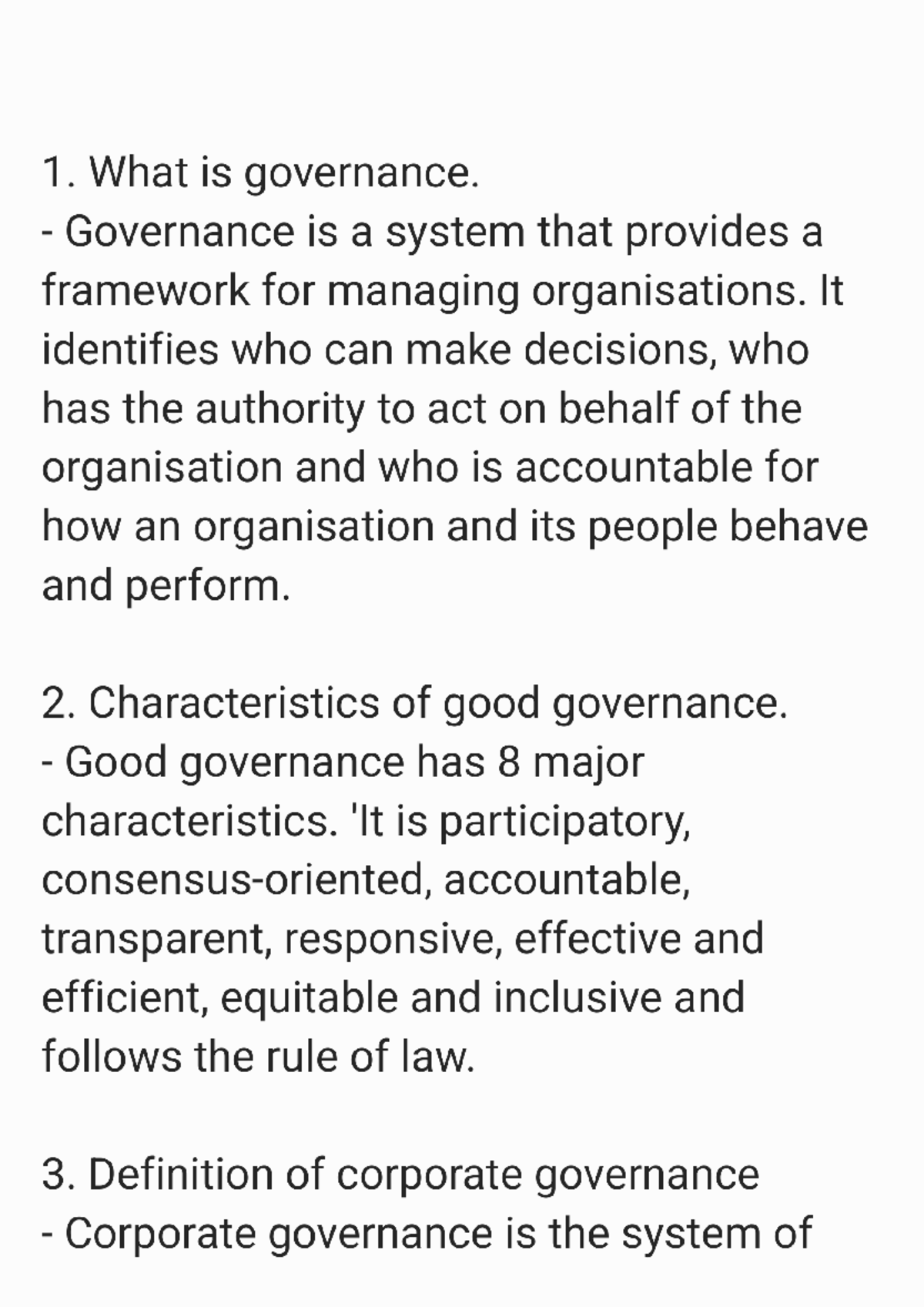 GOOD Governance Notes - 1. What is governance. Governance is a system ...