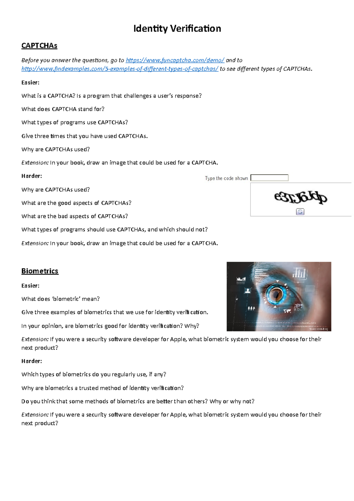 Identity Verification Worksheet - Identity Verification CAPTCHAs Before ...