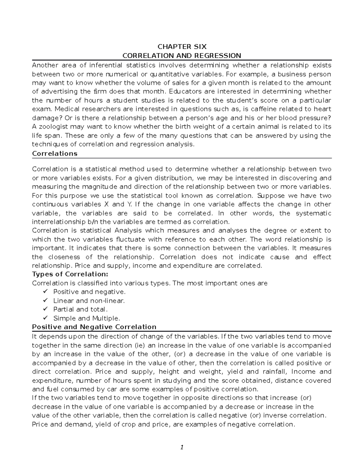 Chapter- SIX - Statistics - CHAPTER SIX CORRELATION AND REGRESSION ...