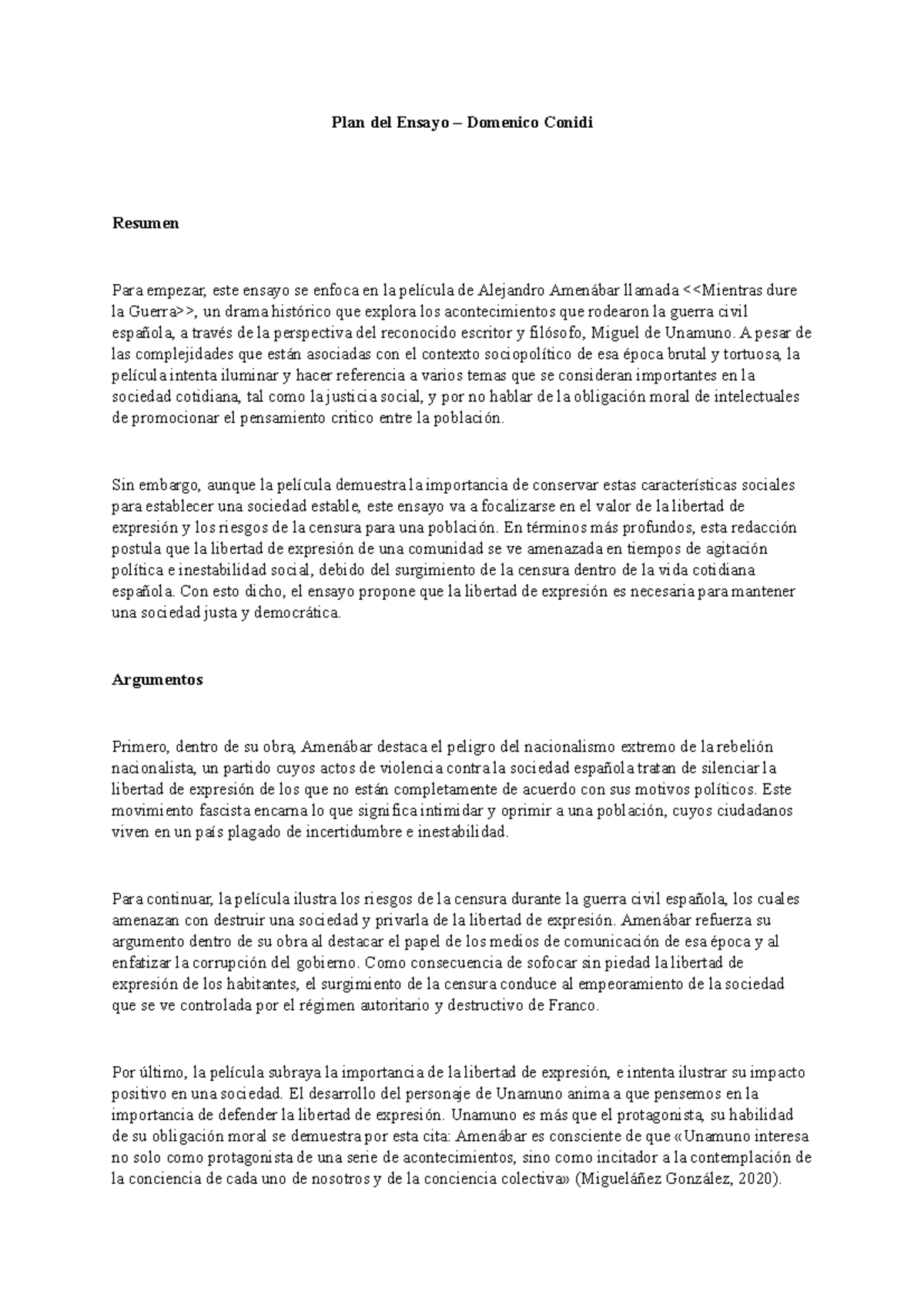 Plan del Ensayo - essay plan - Plan del Ensayo – Domenico Conidi ...