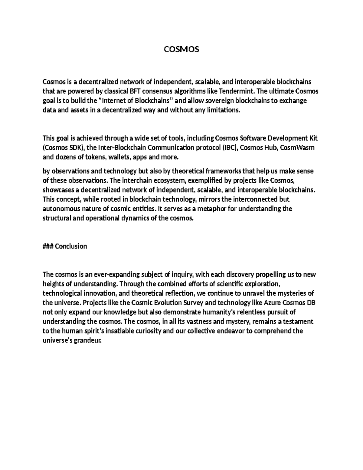 Cosmos - CONTAINS EVERYTHING - COSMOS Cosmos is a decentralized network ...