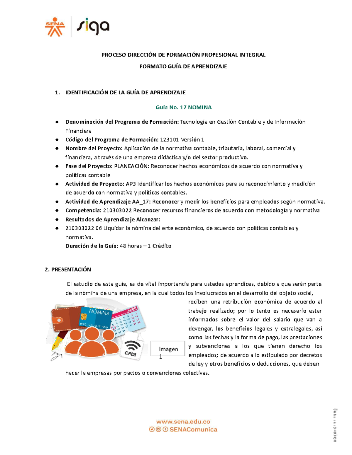 Guía 17 Nomina - Guía 17 - PROCESO DIRECCIÓN DE FORMACIÓN PROFESIONAL INTEGRAL FORMATO GUÍA DE ...