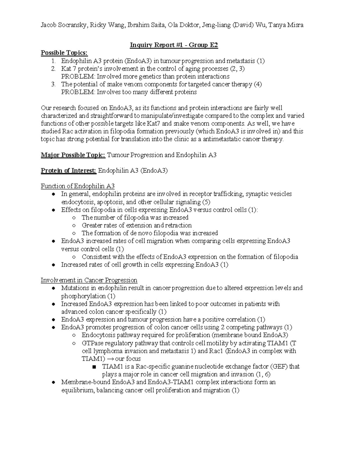 Progress Report 1 - E2 - Inquiry Report #1 - Group E Possible Topics ...