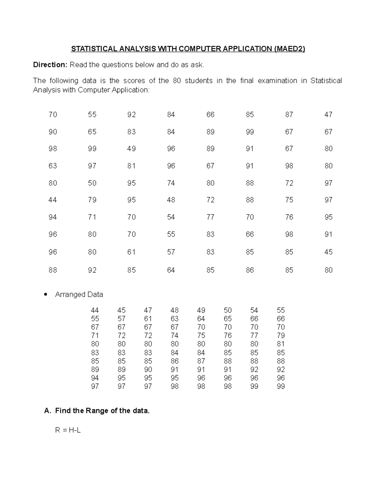 Statistical Analysis WITH Computer Application - STATISTICAL ANALYSIS ...