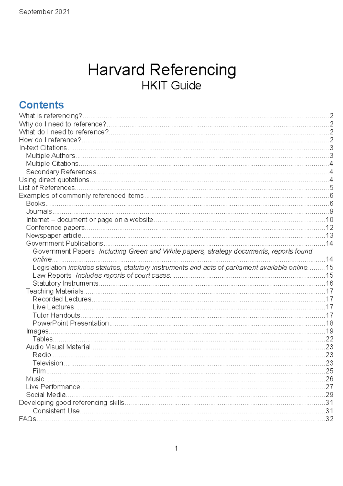 Harvard WGU Sept 21 - rdehg - Harvard Referencing HKIT Guide What is ...