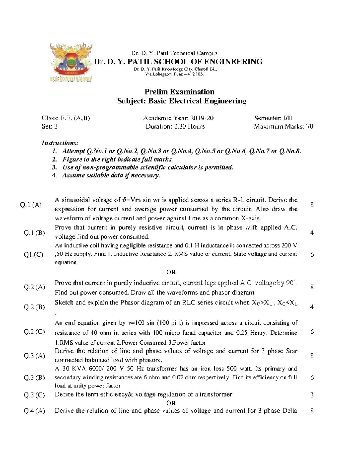 Model Question Paper 3 - Dr. D. Y. Patil Technical Campus Dr. D. Y ...