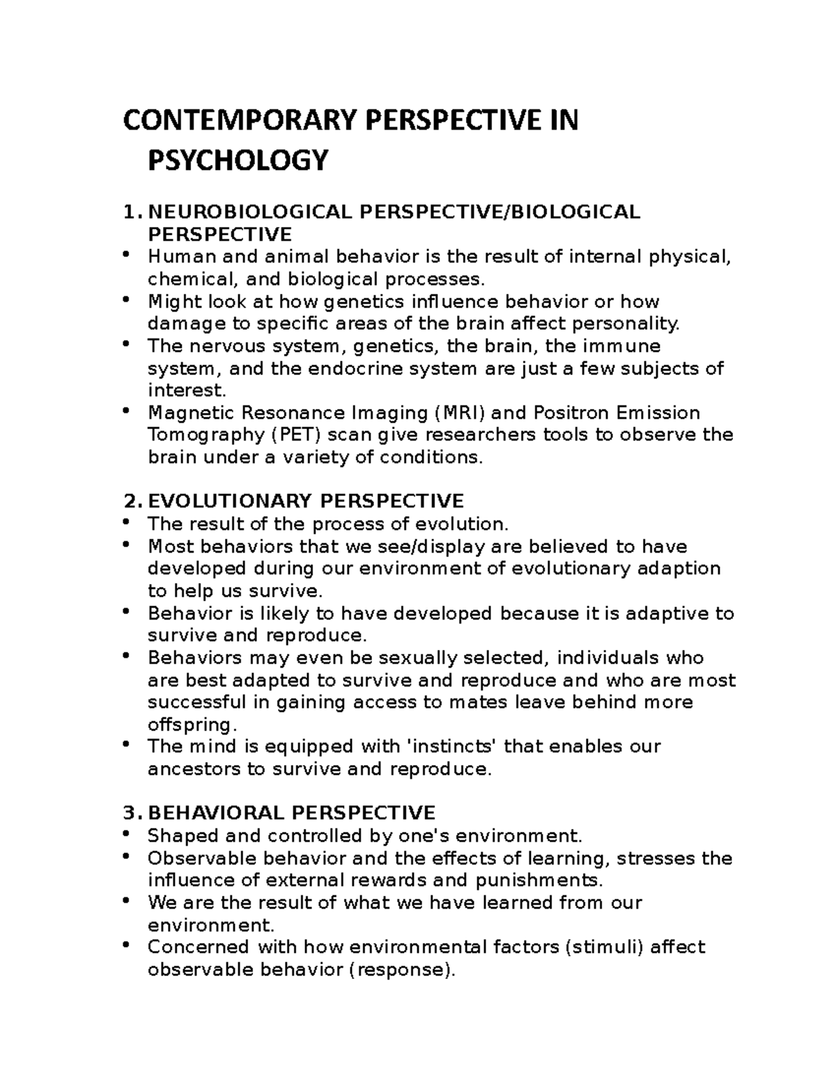 Contemporary Perspective IN Psychology - CONTEMPORARY PERSPECTIVE IN ...