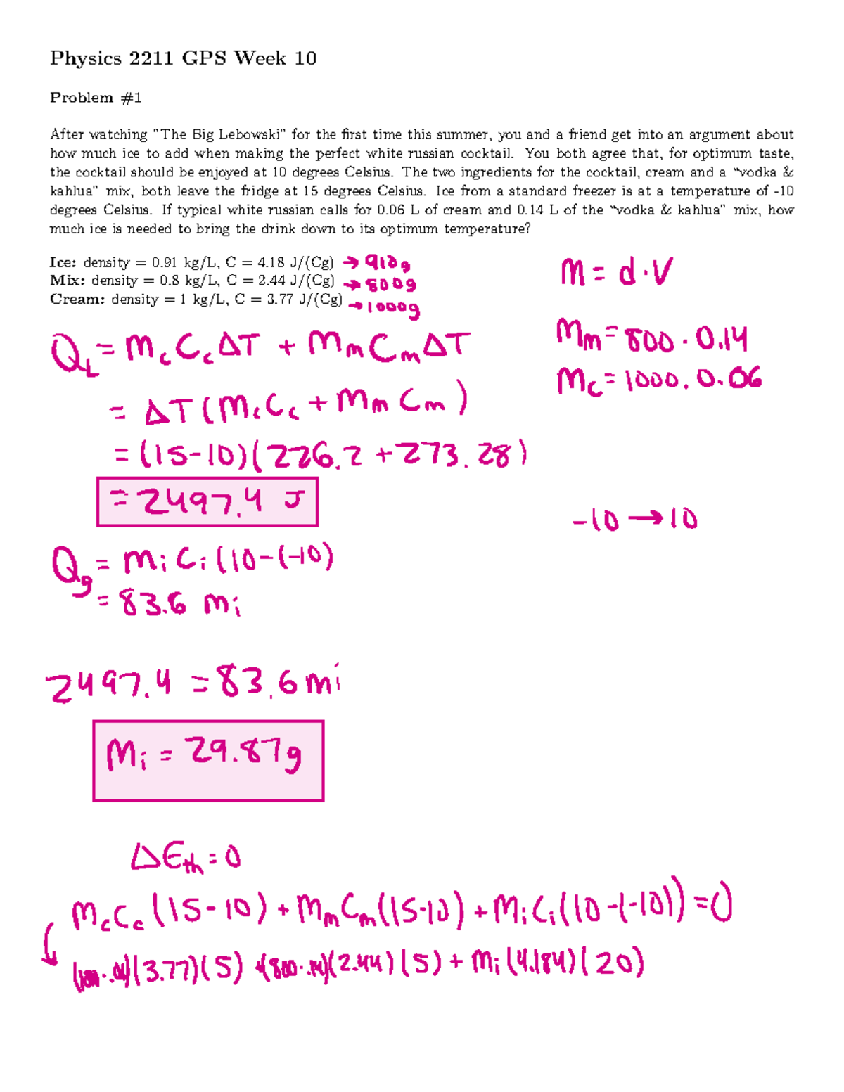 2211 GPS w10 - 2211 GPS w10 - Physics 2211 GPS Week 10 Problem # After ...