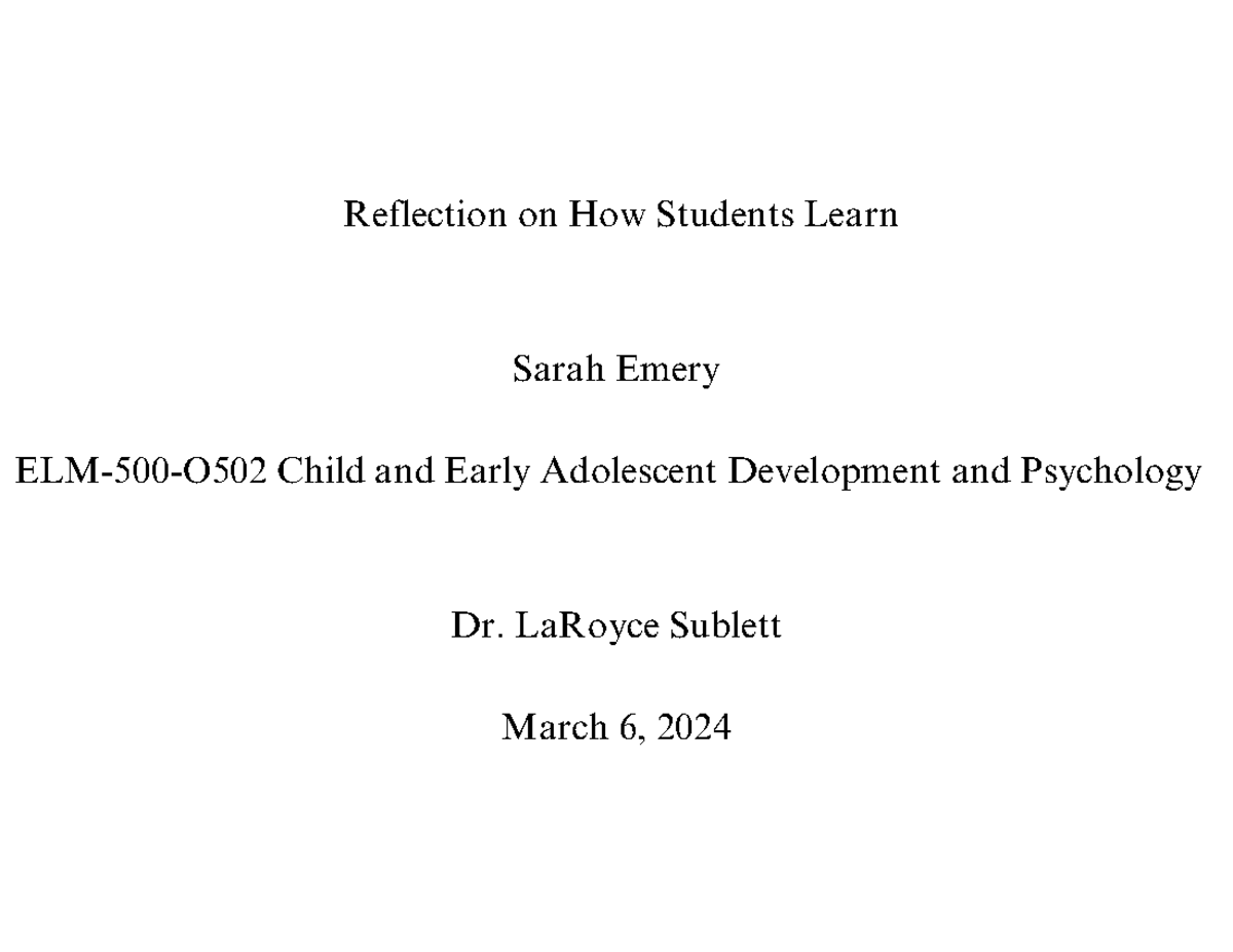 Reflection on How Students Learn Brochure - Reflection on How Students ...