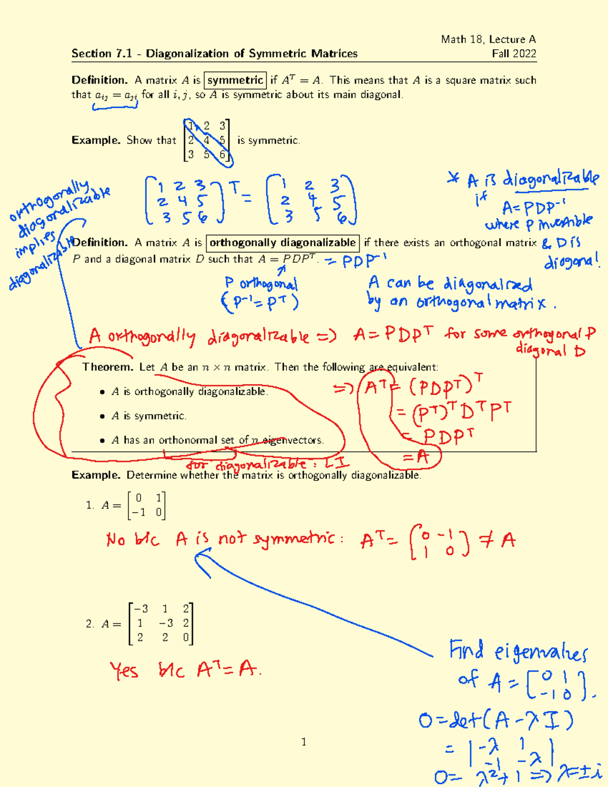 Section 7 - 7.1 - Section 7 - Diagonalization of Symmetric Matrices ...