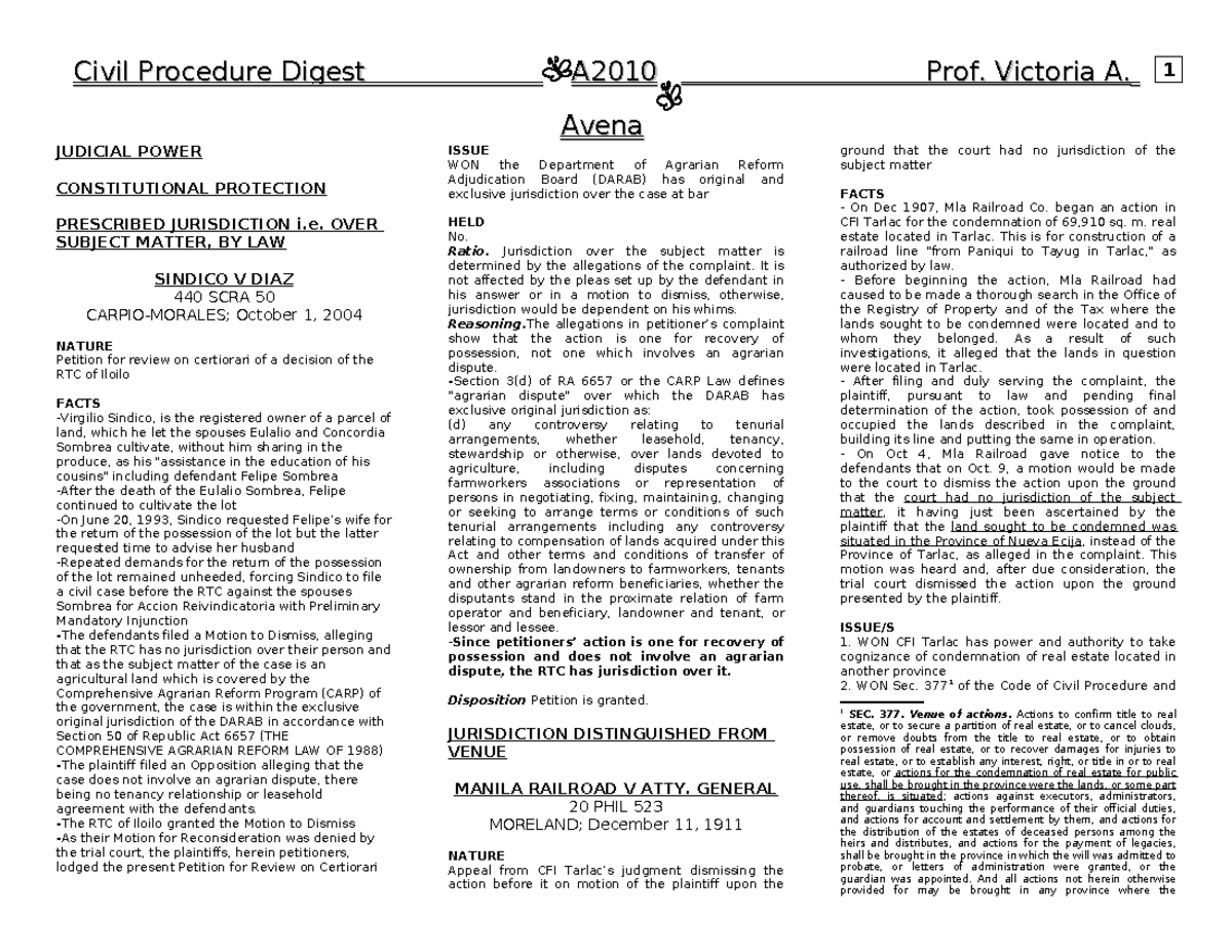 Civil-Procedure-Digest-Pre-Midterms - Civil Procedure DigestCivil ...