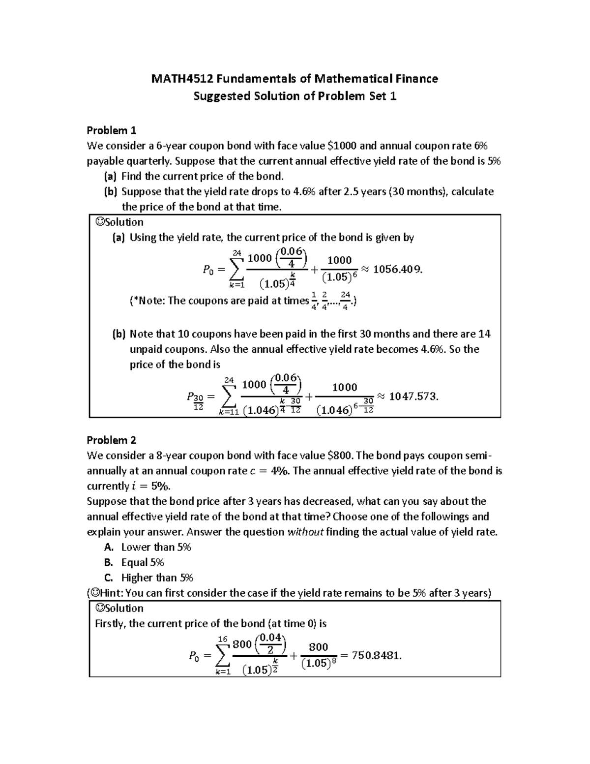 MATH4512 P1 ver2 Solution - MATH4512 Fundamentals of Mathematical ...