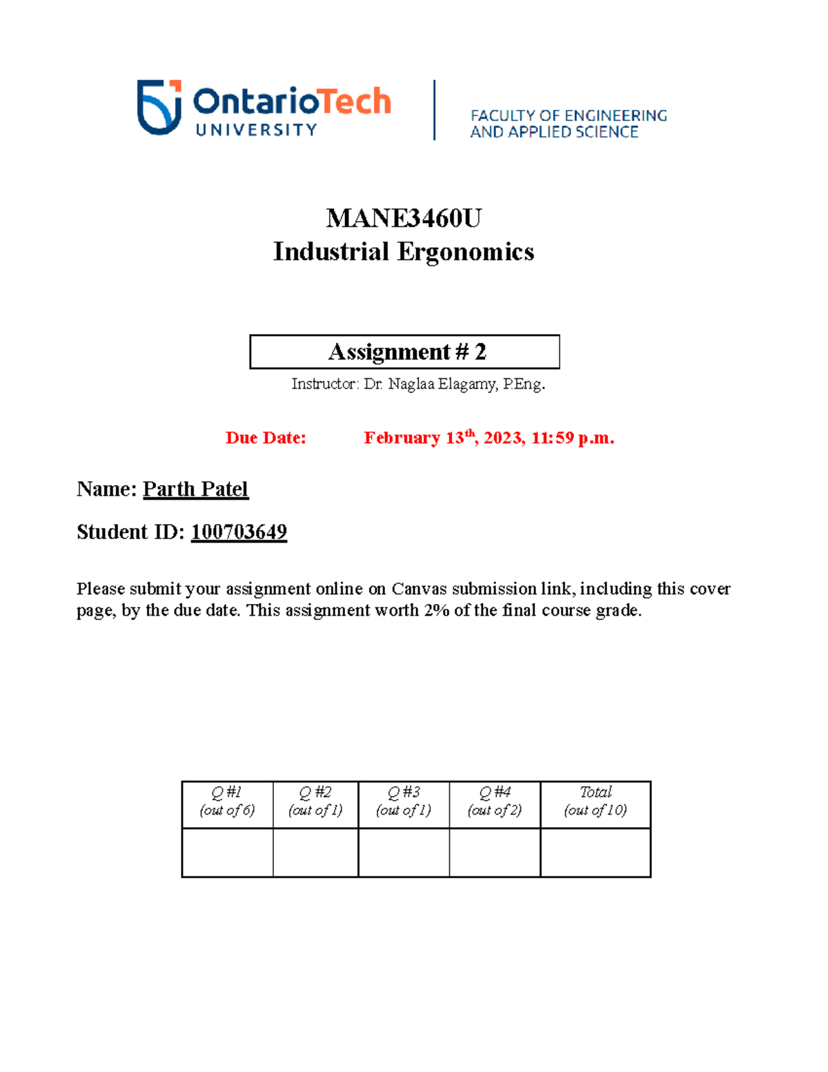 2.1 MANE3460U - Industrial Ergonomics - Winter 2023 - Assignment 2 ...
