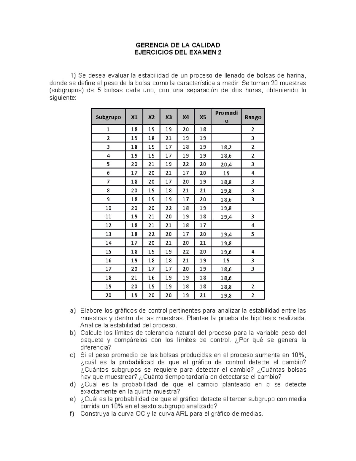 Clase Practica 2 Graficos de Control - ####### GERENCIA DE LA CALIDAD ... Clase Practica 2 Graficos de Control - ####### GERENCIA DE LA CALIDAD ...