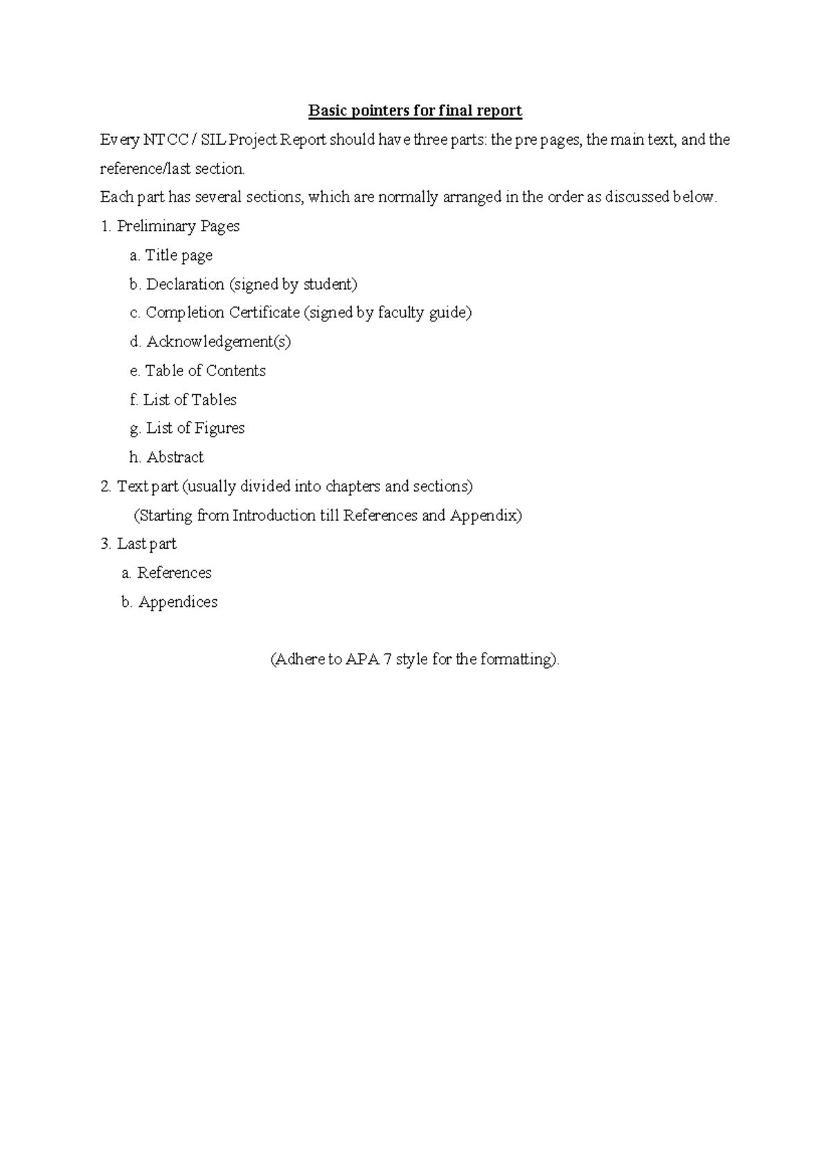 Initial Pages for dissertation - Basic pointers for final report Every ...