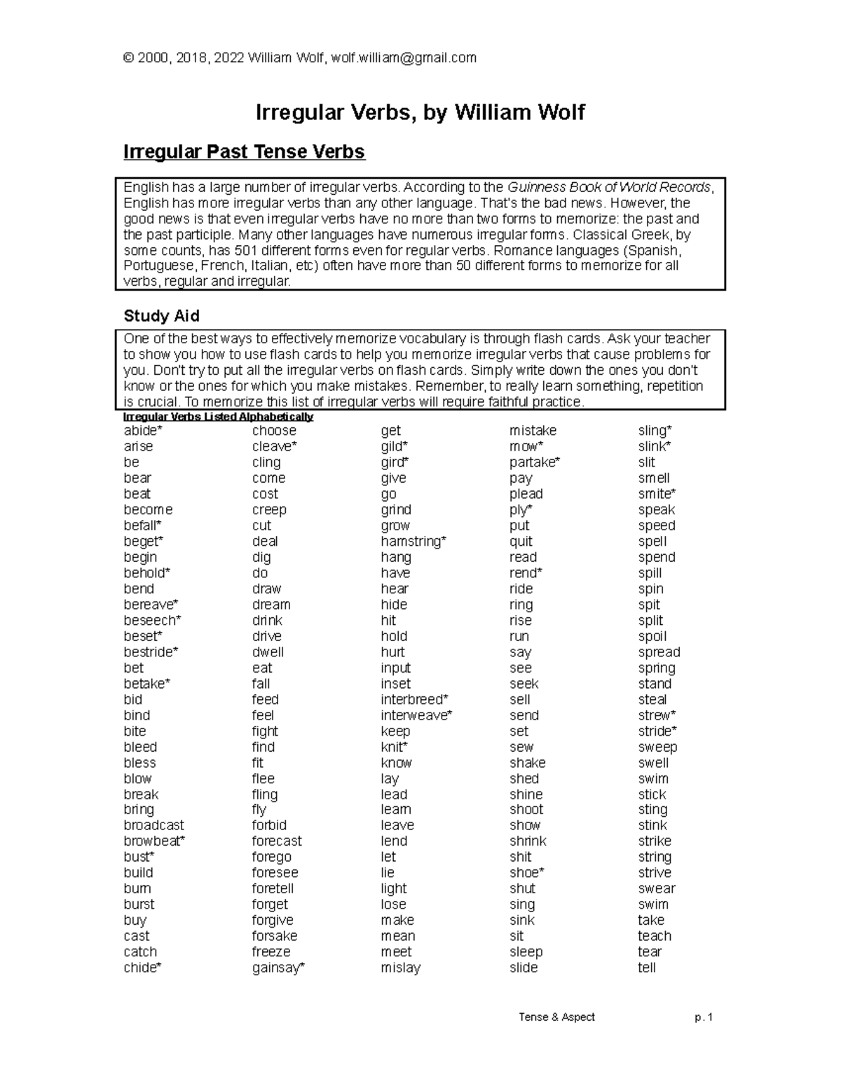 Irregular Verbs, by William Wolf - Irregular Verbs, by William Wolf ...