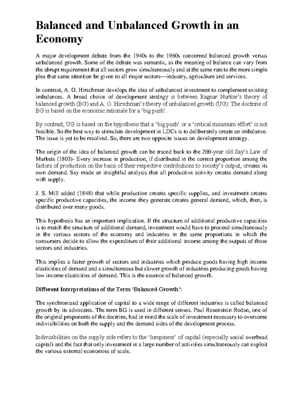 Balanced and Unbalanced Growth in an Economy - Balanced and Unbalanced Growth in an Economy A ...