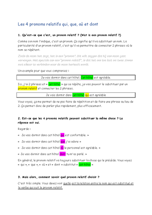 LES Pronoms Relatif Qui-que-ou-dont - Les 4 pronoms relatifs qui, que ...