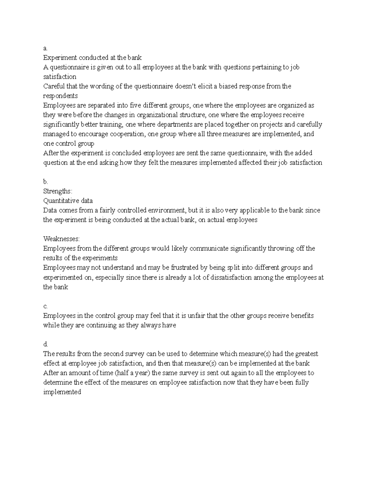 (GMGT) Bank case jot notes - a. Experiment conducted at the bank A ...