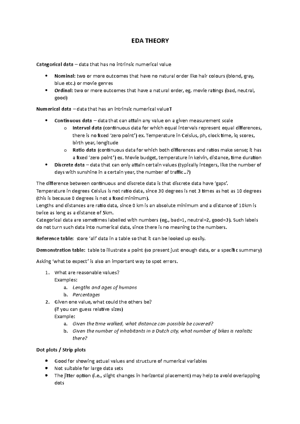 EDA Theory - summary eda - EDA THEORY Categorical data – data that has ...