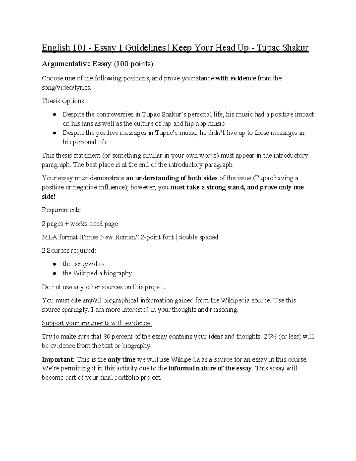 ENG101Essay Guidelines Summer - English 101 - Essay 1 Guidelines | Keep ...