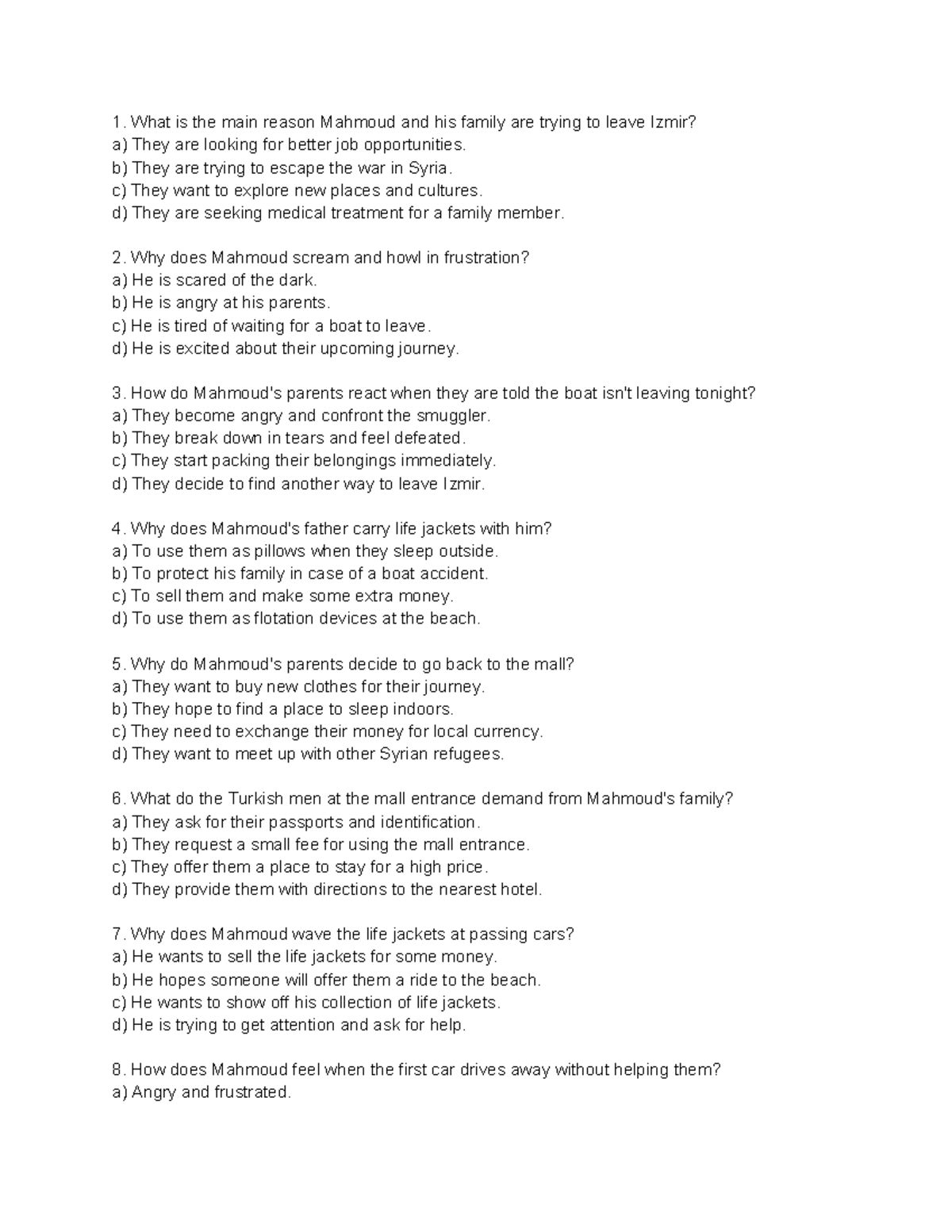 Refugee - Alan Gratz - Chapter 4 - What is the main reason Mahmoud and ...