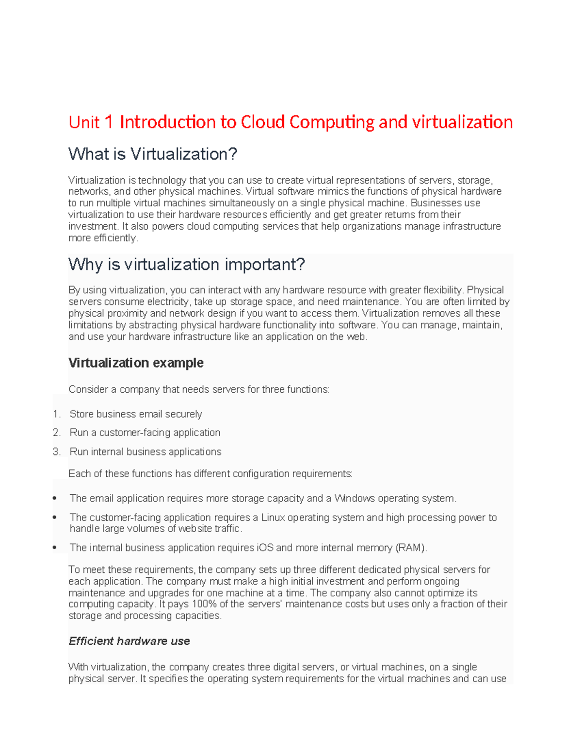 Unit 1 Introduction To Cloud Computing And Virtualization Virtual Software Mimics The