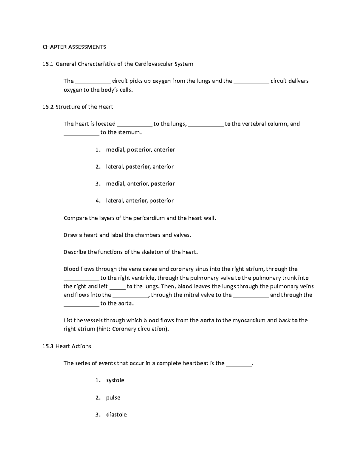 Chapter 15-1 - lecture assement test - CHAPTER ASSESSMENTS 15 General ...