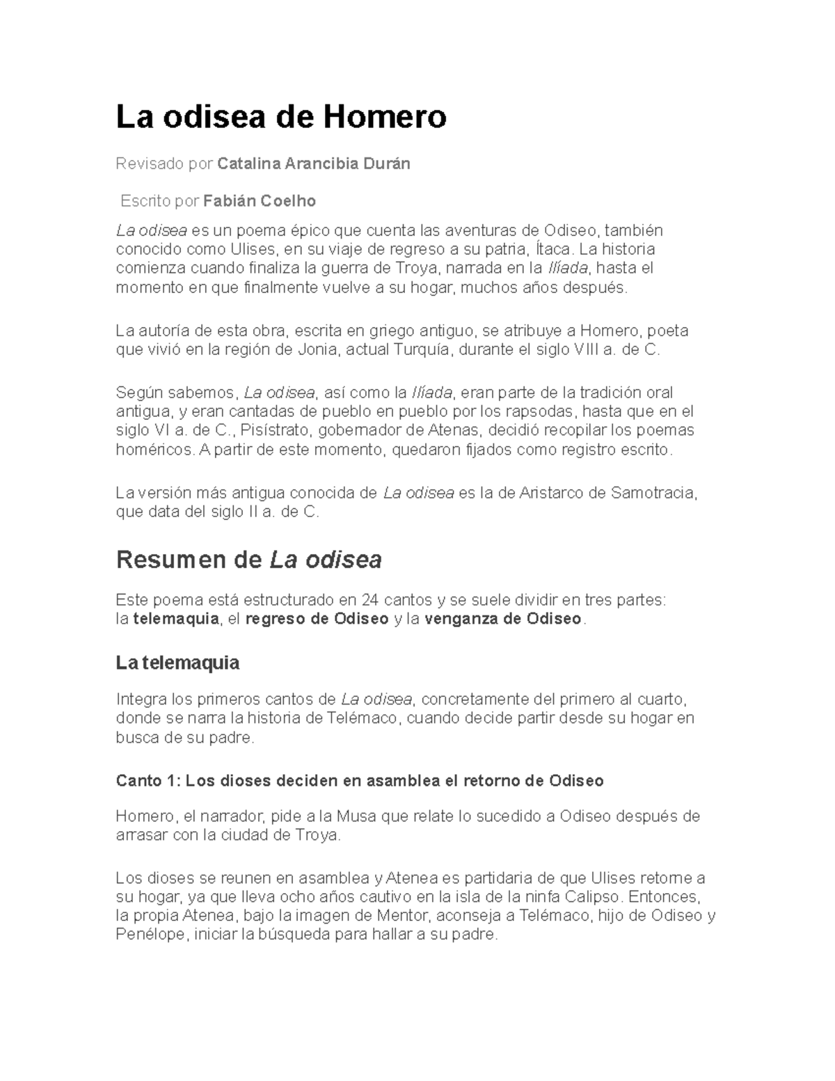 La odisea de Homero - La odisea de Homero Revisado por Catalina ...