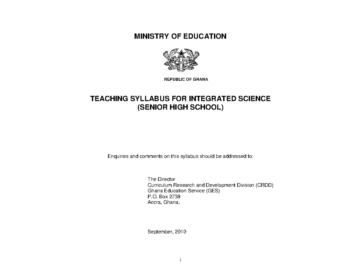 Integrated-science-syllabus - i MINISTRY OF EDUCATION REPUBLIC OF GHANA ...