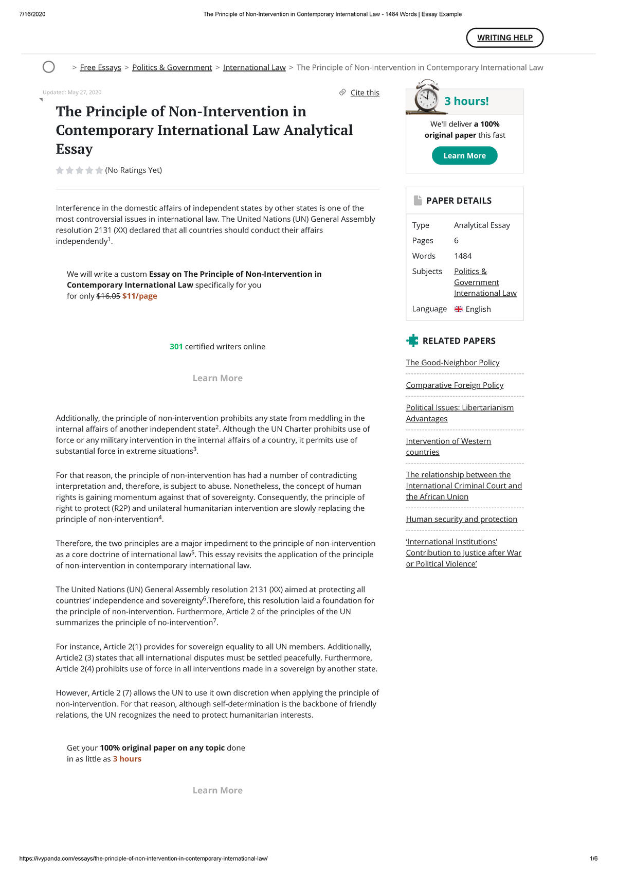 The Principle of Non-Intervention in Contemporary International Law ...