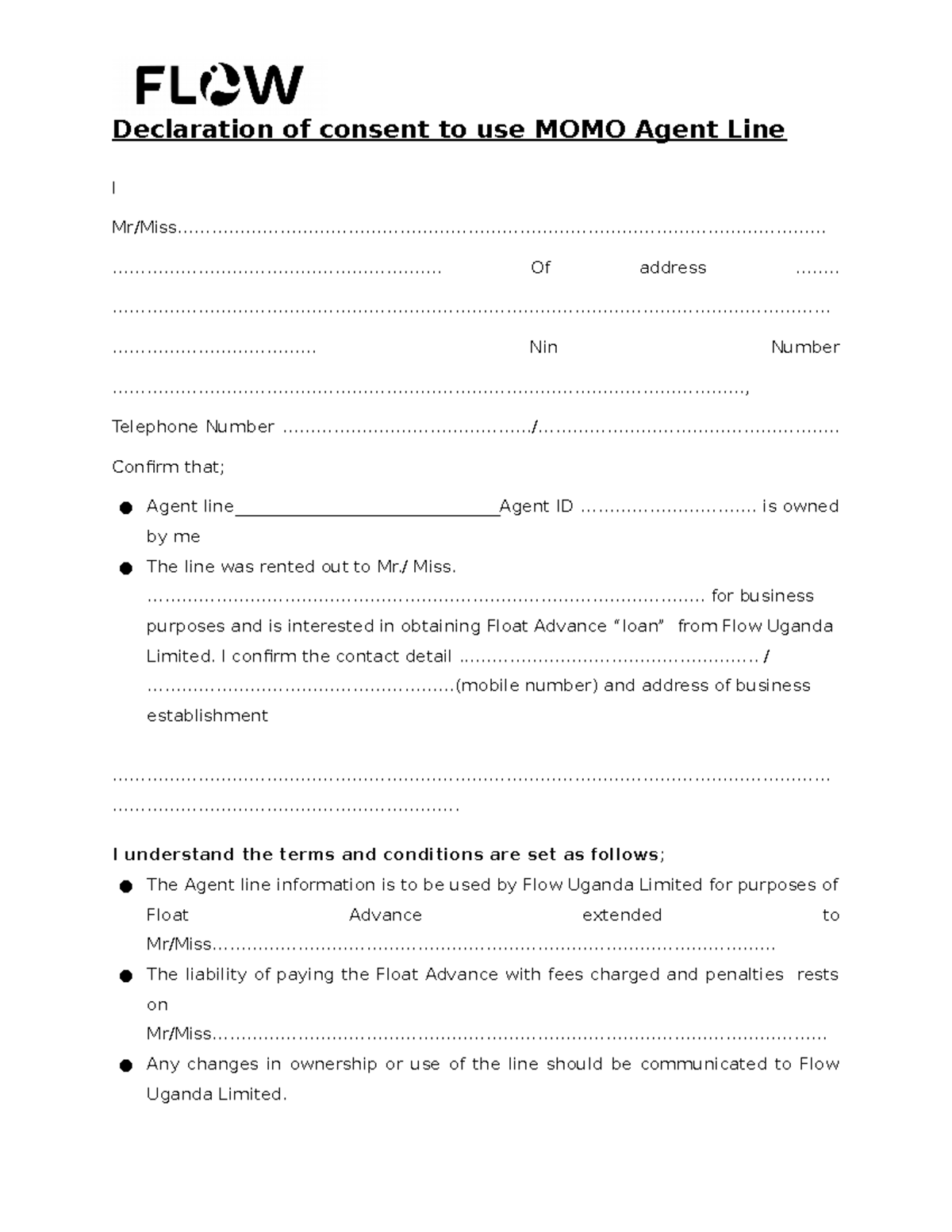 MOMO Direct Consent form - Declaration of consent to use MOMO Agent ...