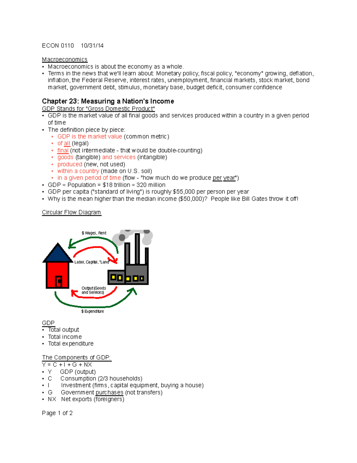 Summary - Chapter 23 - ECON 0110 10/31/ Macroeconomics Macroeconomics ...