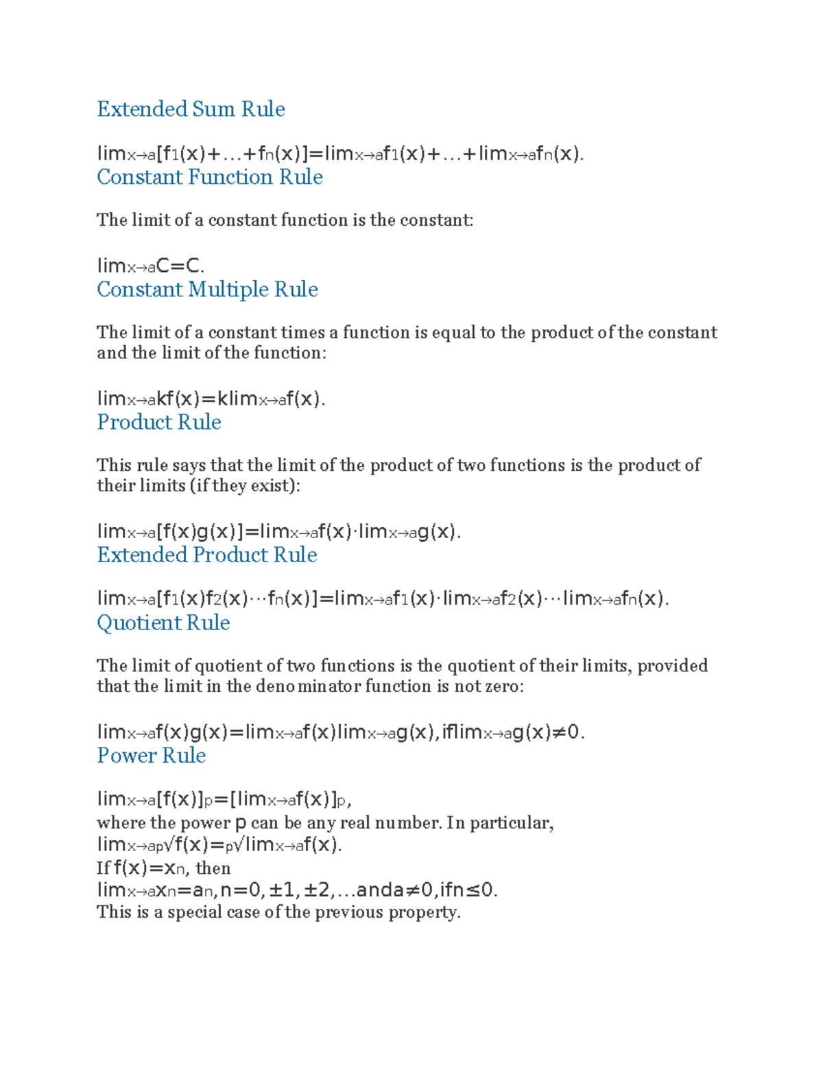 Extended Sum Rule - Extended Sum Rule limx→a[f 1 (x)+...+fn(x)]=limx→af ...