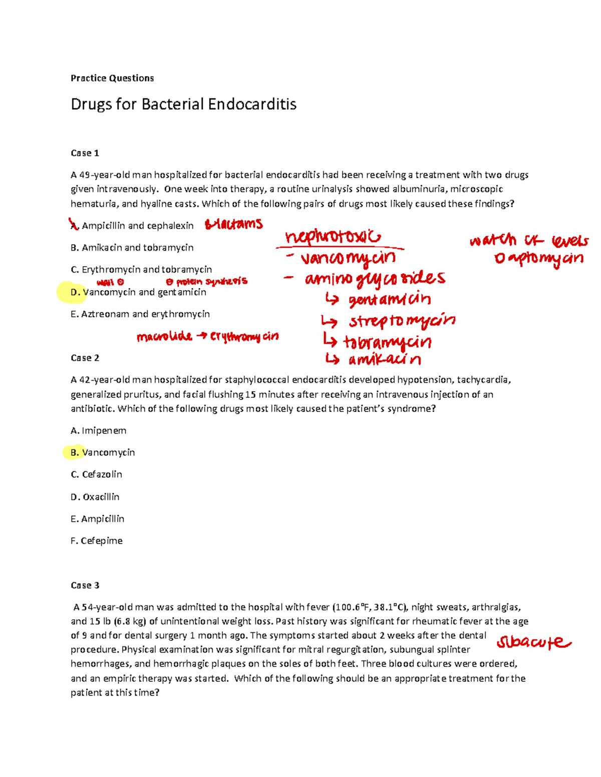 Practice Questions endocarditis - Practice Questions Drugs for ...