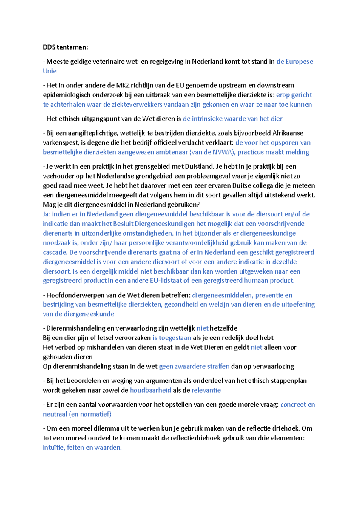 DDS jaar 2 - dds samenvatting - DDS tentamen: Meeste geldige veterinaire wet- en regelgeving in ...