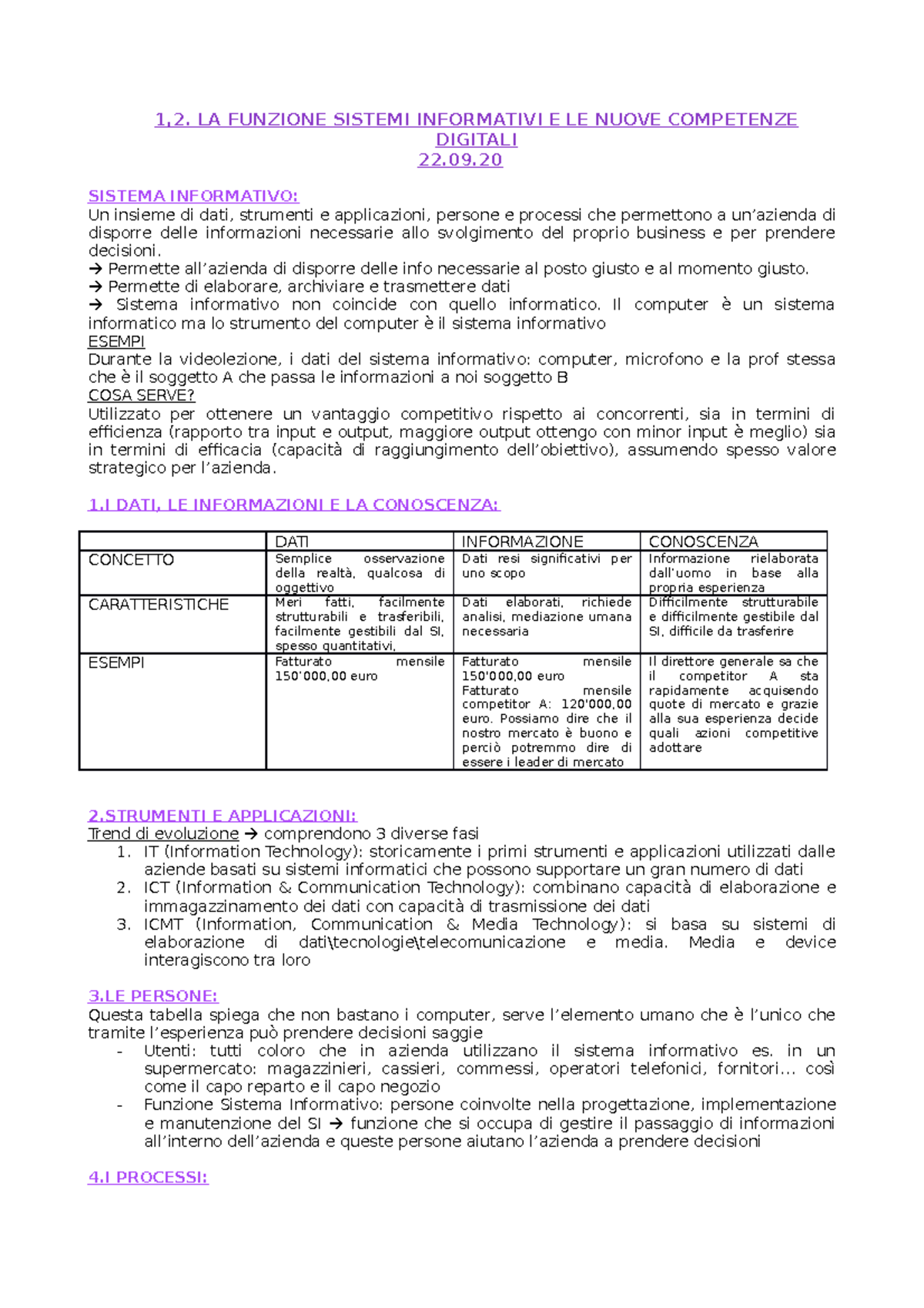 Informatica e sistemi informativi - 1,2. LA FUNZIONE SISTEMI ...