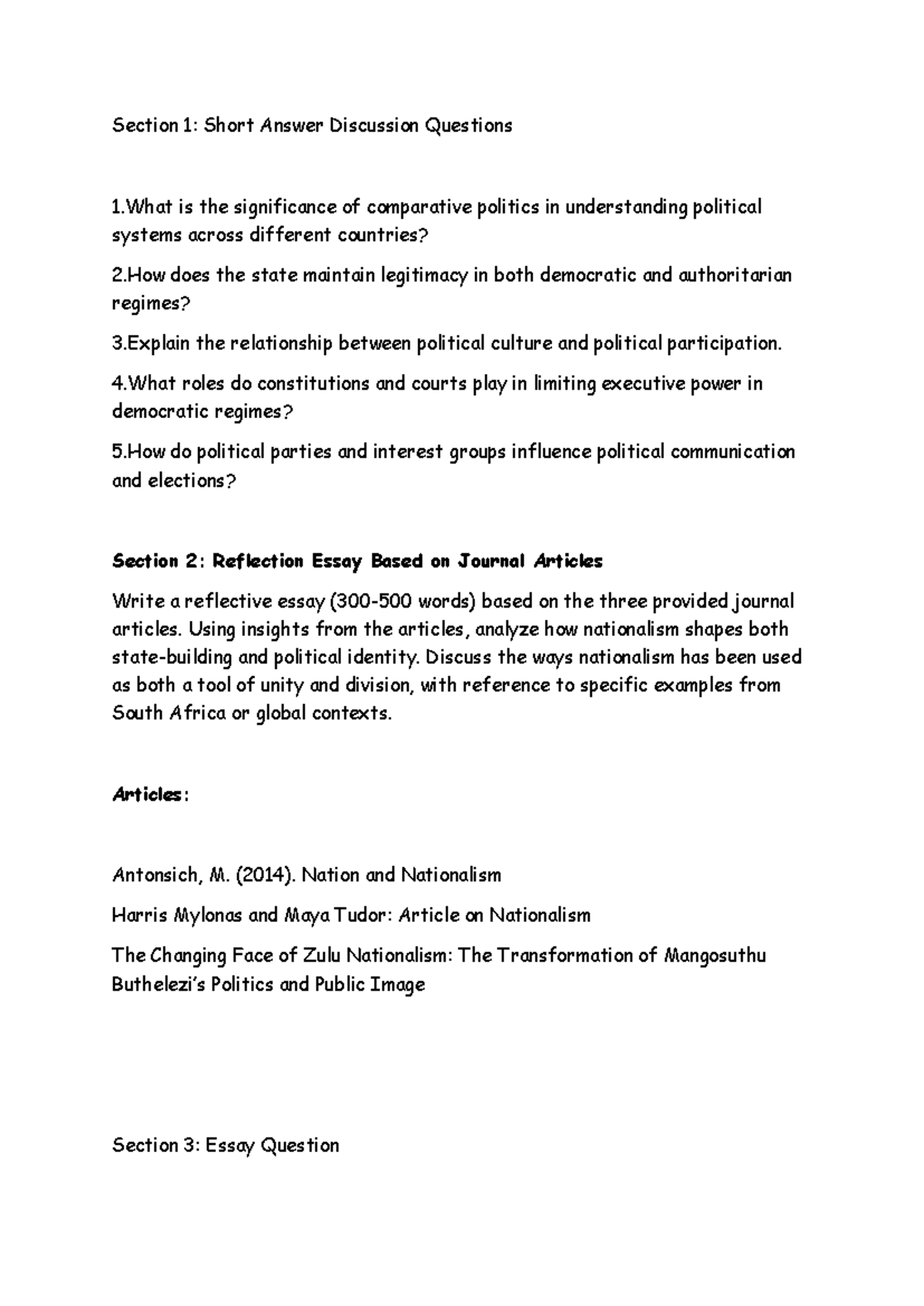 Scope practise - Summary question for pols304 - Section 1: Short Answer ...