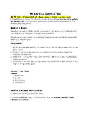 Module one wellness plan - Module One Wellness Plan GO TO FILE – Choose ...