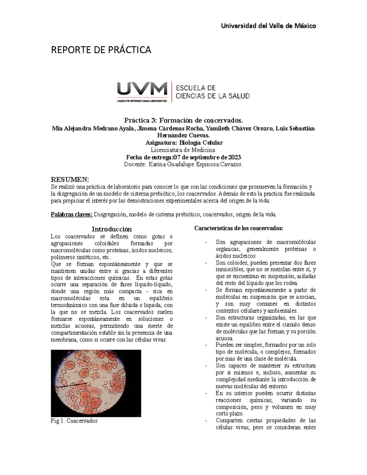Practica 3 Formacion de coacervados - REPORTE DE PRÁCTICA Práctica 3 ...