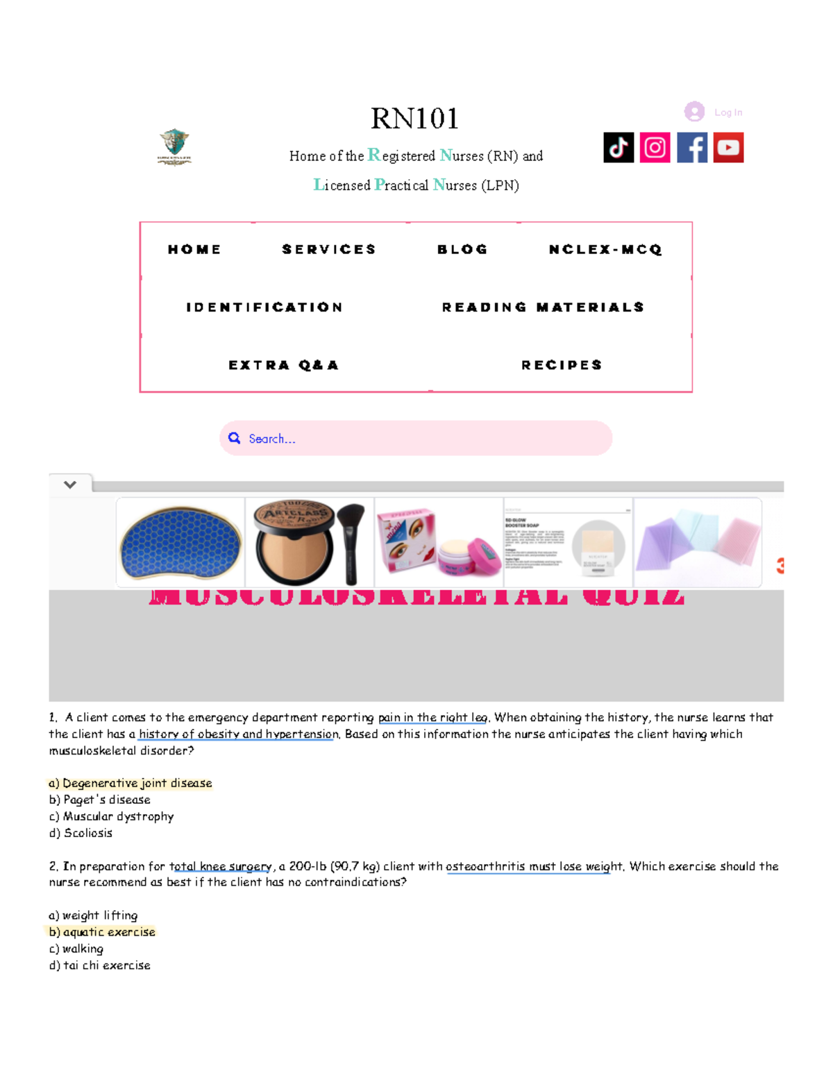 Nclex Musculoskeletal Quiz Montreal Rn101 - RN Home of the R egistered N urses (RN) and Licensed ...